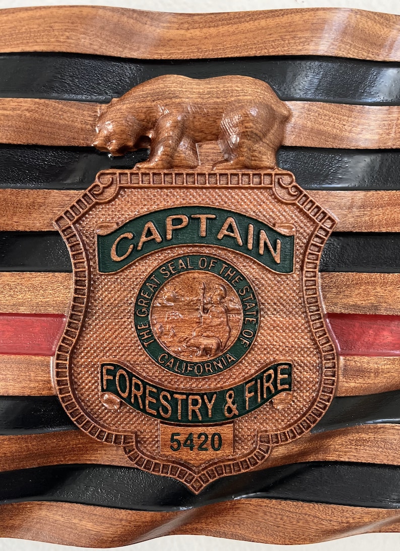 CA State Forestry and Fire Wavy Flag, Cal Fire Wood Badge, Thin Red ...