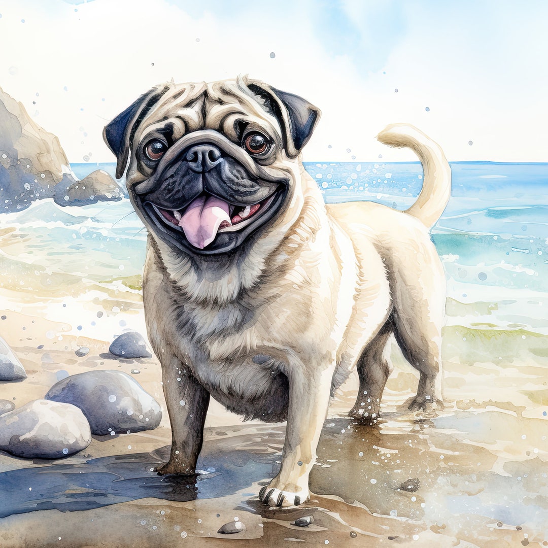 Pug Watercolor Digital Download - 5 High Resolution Jpgs Printable Wall ...