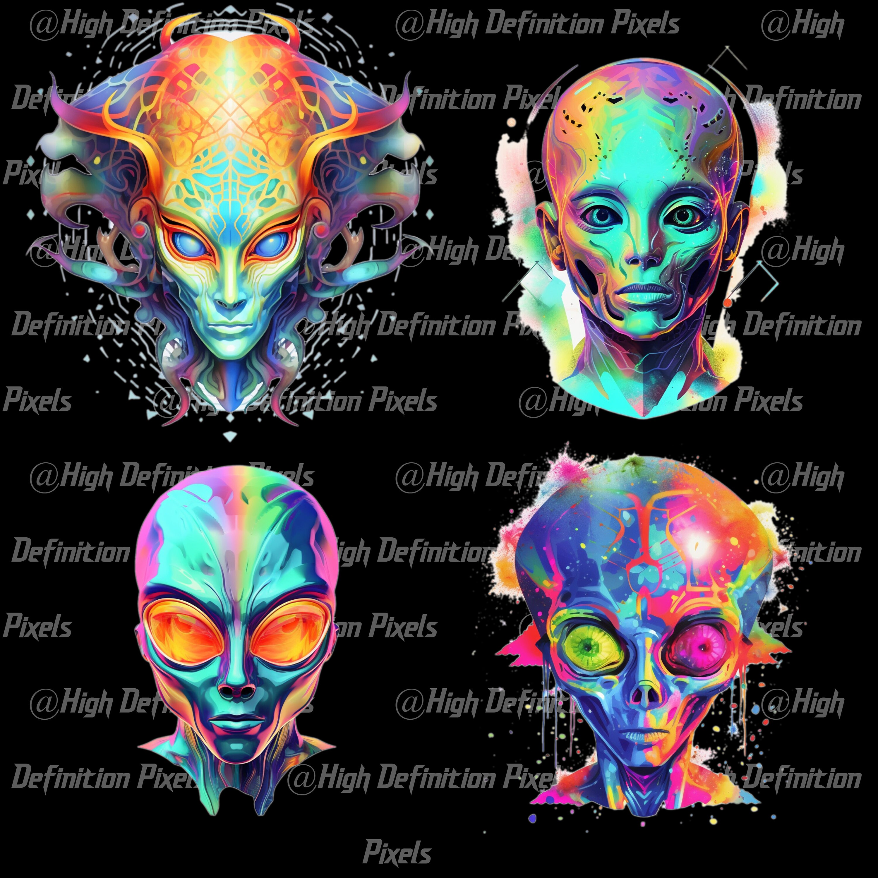 Abstract Sci Fi Alien Heads 4-pack Clipart W/ Transparent Background ...