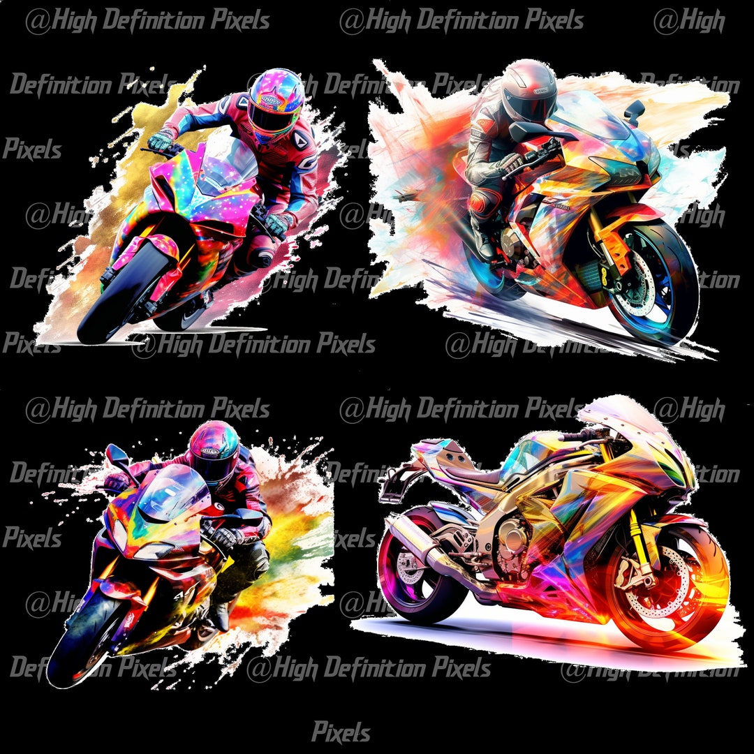 Abstract Motorcycles 4-pack Clipart W/ Transparent Background || High ...