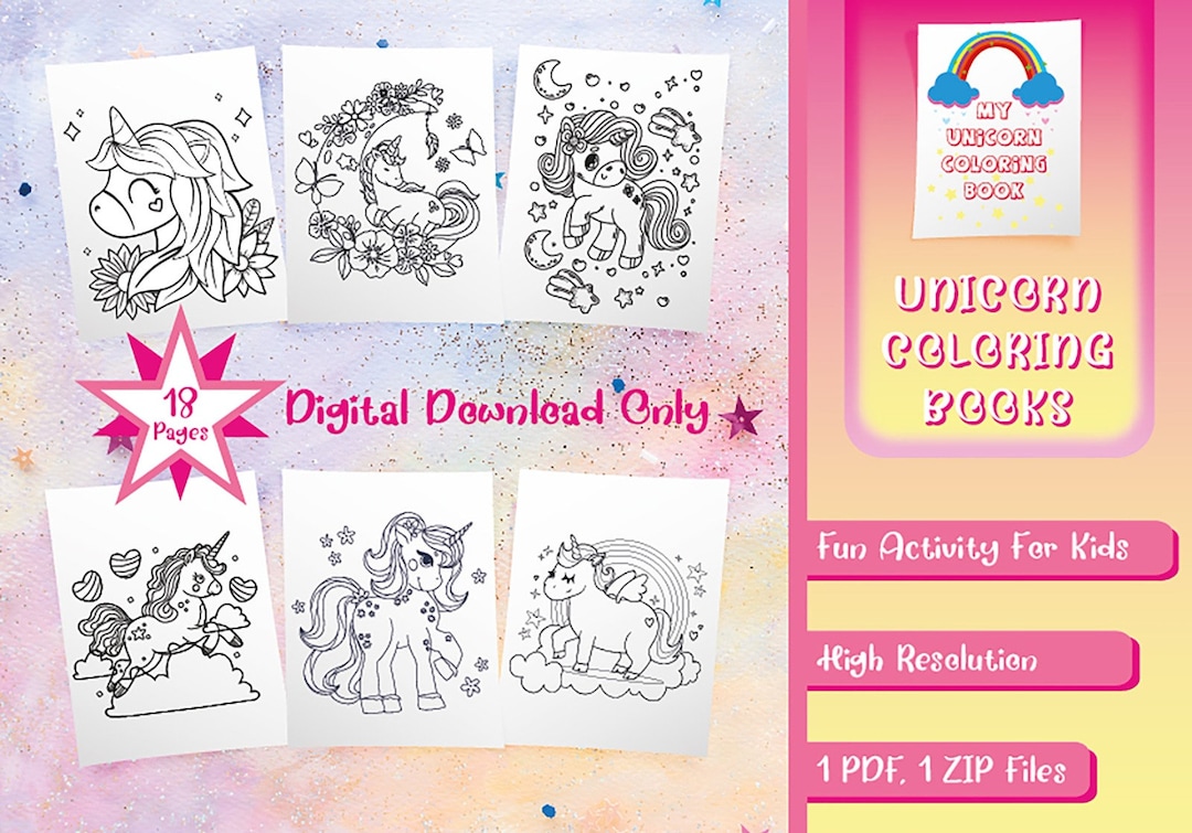 18 Fun Unicorn Coloring Pages for Kids Printable, Instant Digital ...