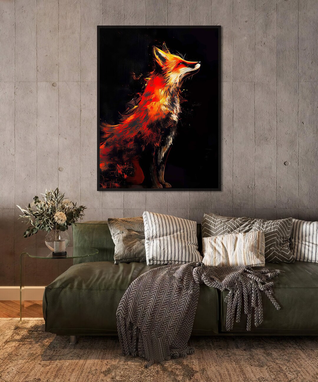 Majestic Flaming Fox Abstract Painting Vintage Animal Art Red Fox Print ...