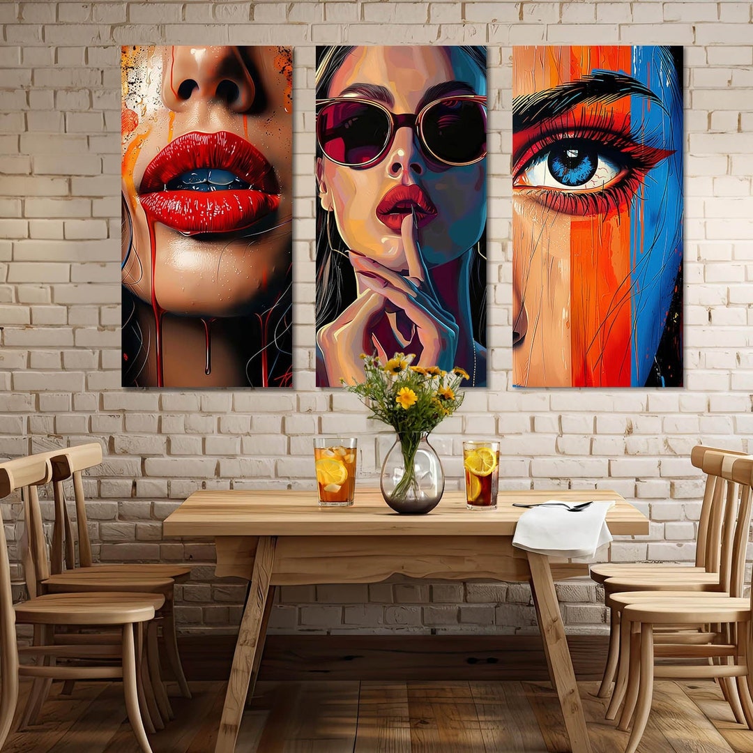 Modern Pop Art Canvas Makeup Woman Home Decor Living Room Pop Art Wall ...