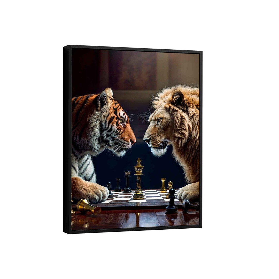 Lion & Tiger Playing Chess Wall Art, Game of Beast, Lion Wall Decor ...