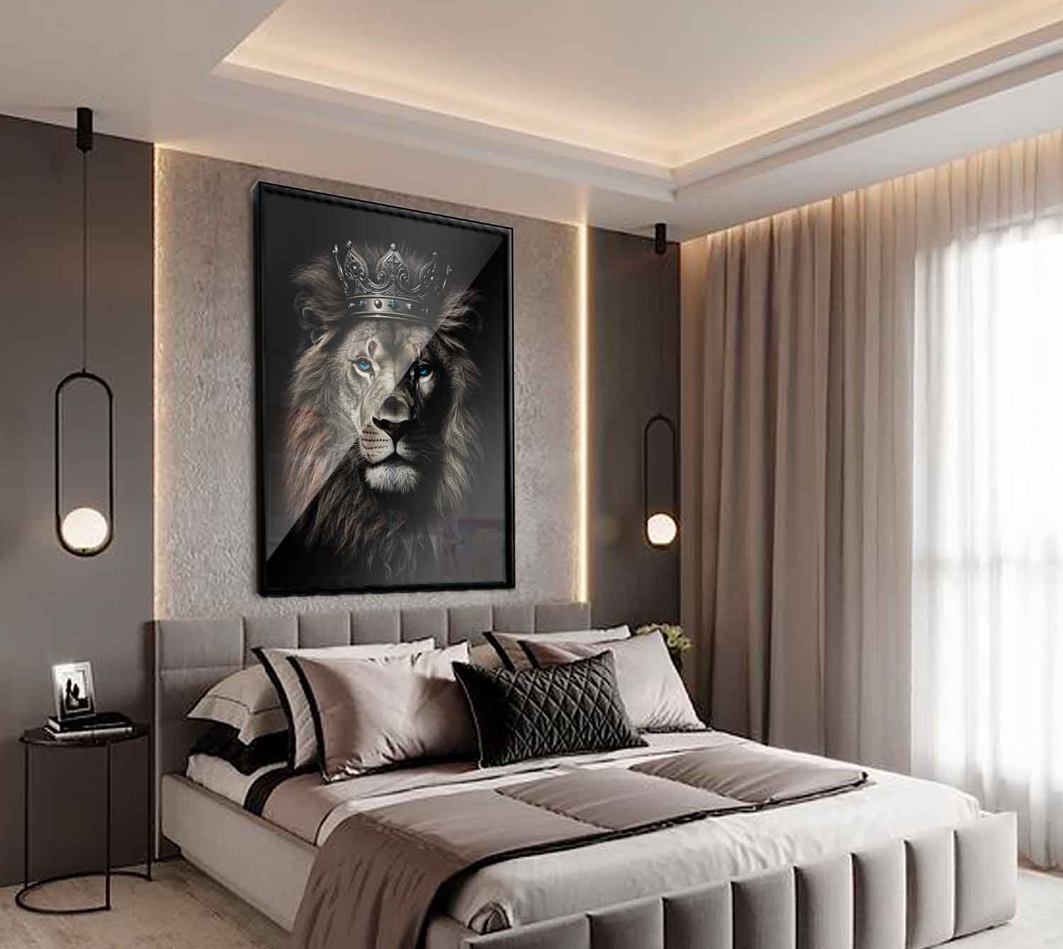 Lion King With Crown Art Modern Lion Wall Art Lion Black & White Art on ...