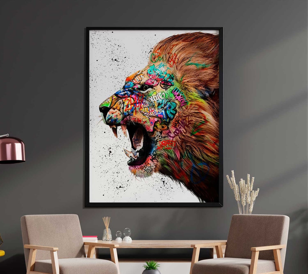 Lion Graffiti Wall Art, Wild Animal Lion Graffiti Print, Lion Picture ...