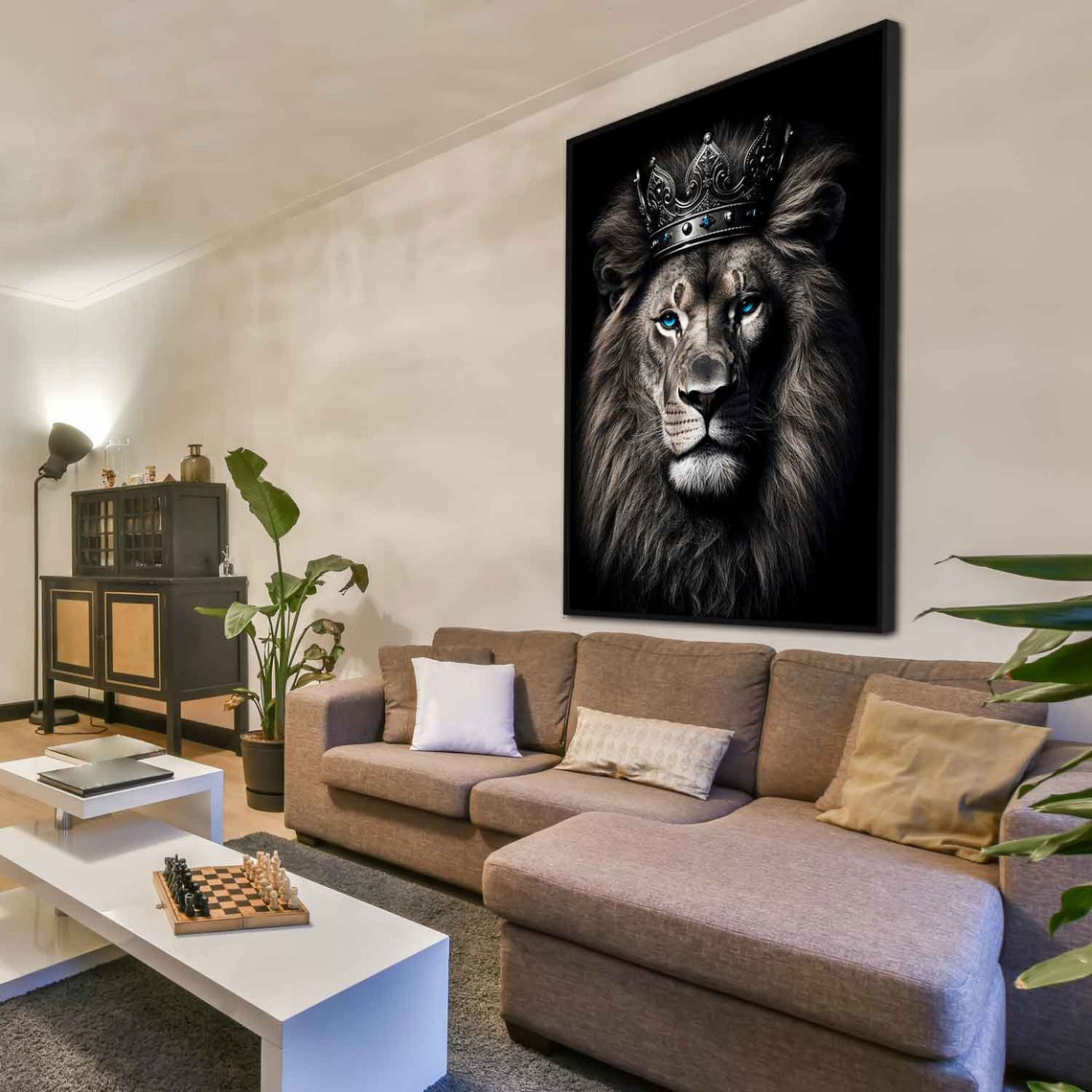 Lion King With Crown Art Modern Lion Wall Art Lion Black & White Art on ...