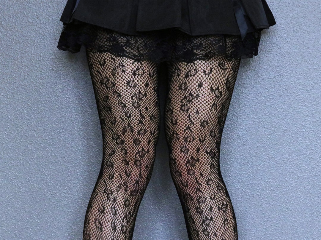 Leopard Print Patterned Black Fishnets - Gothic Emo Fishnet Stockings ...
