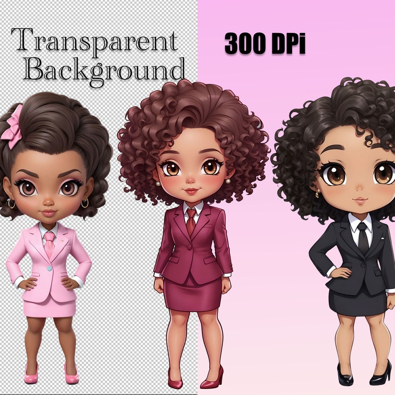 Cute Black Woman Boss Chibis Clipart, Office Girl Chibi Clipart ...