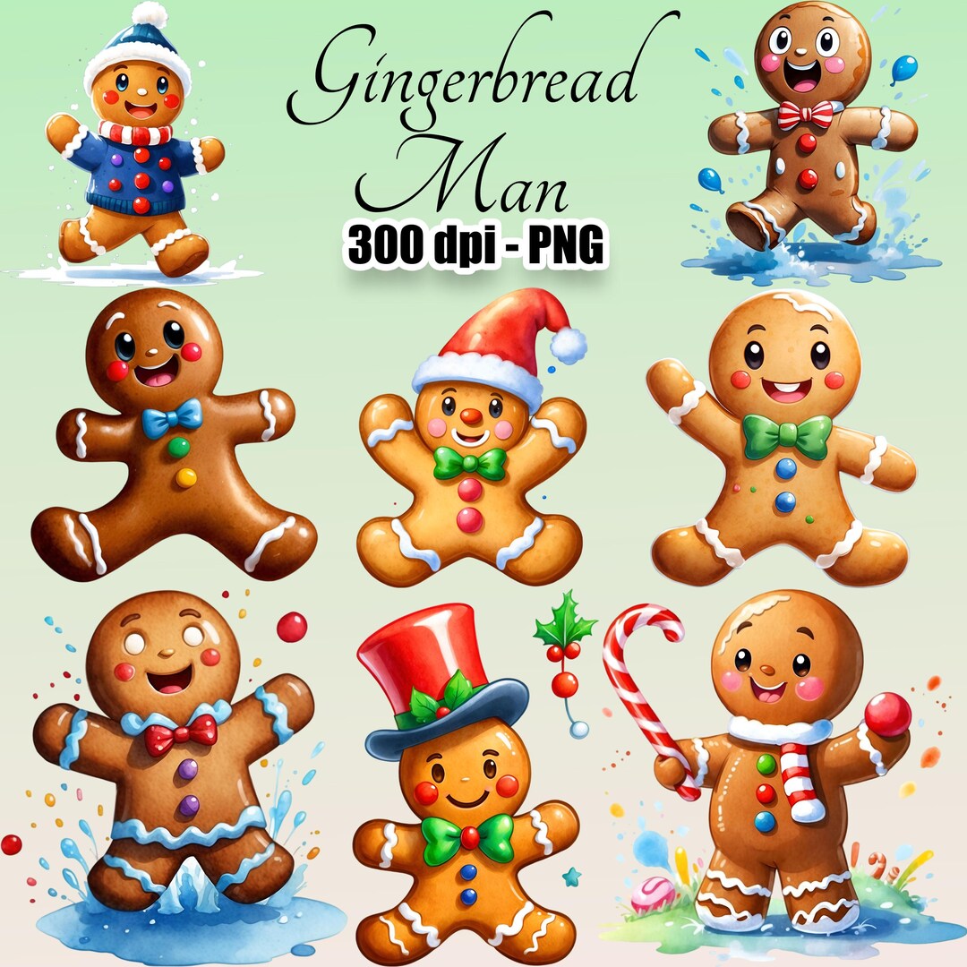 26 Gingerbread Men Clipart, Watercolor, Christmas Clipart, Printable ...