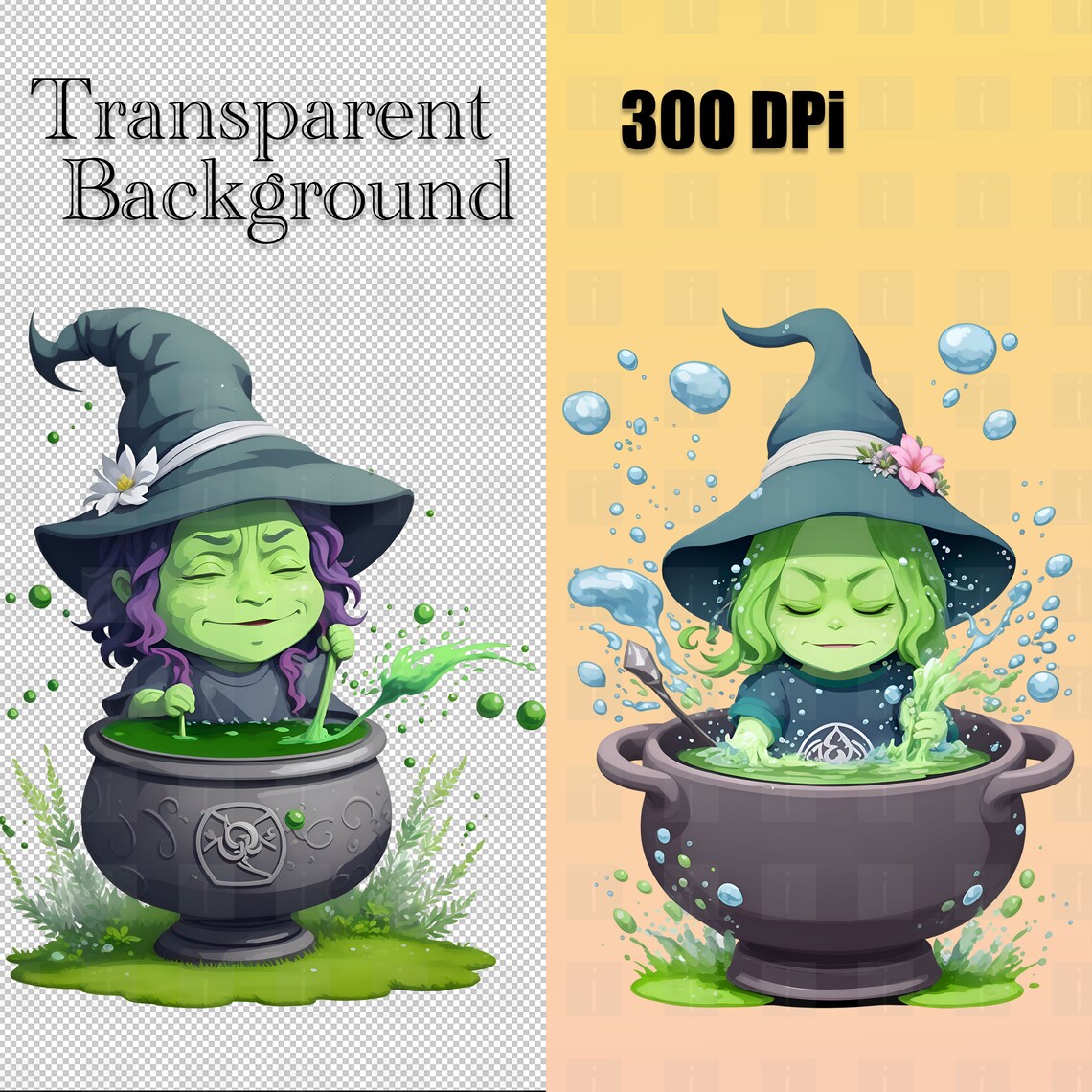 Witch Clipart, Watercolor, Halloween Clipart, Printable, Cute, Holiday ...