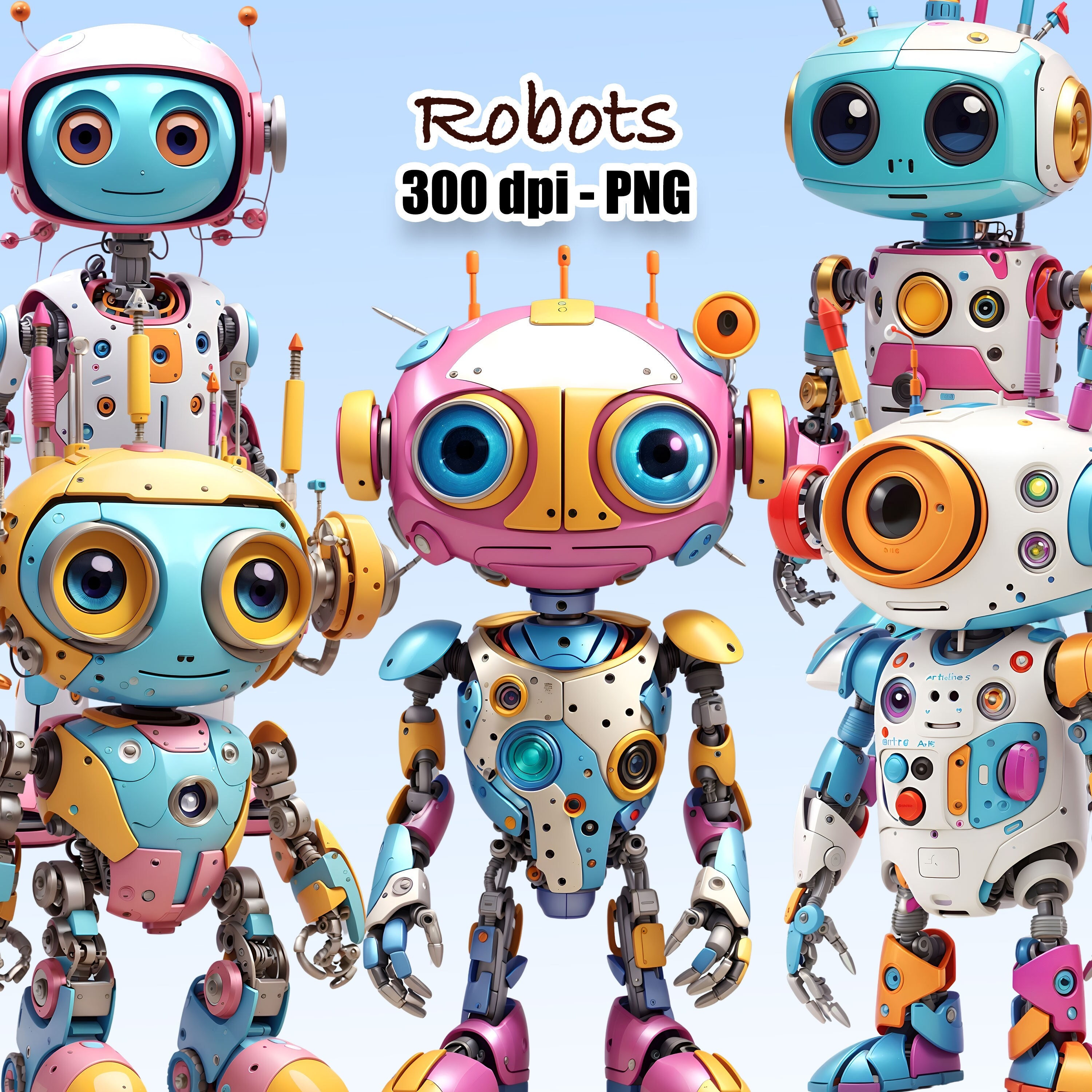 Cute Robots Clipart, Retro Robot Clipart, Kids Robot Clipart, Fun Robot ...