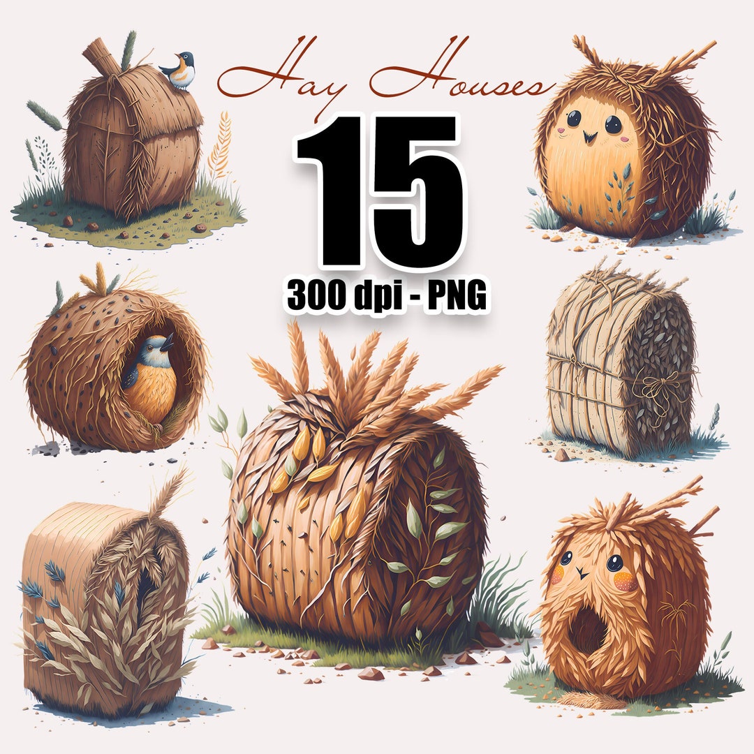 Watercolor Bale of Hay Houses Clipart | Wheat Field PNG | Farm Life ...