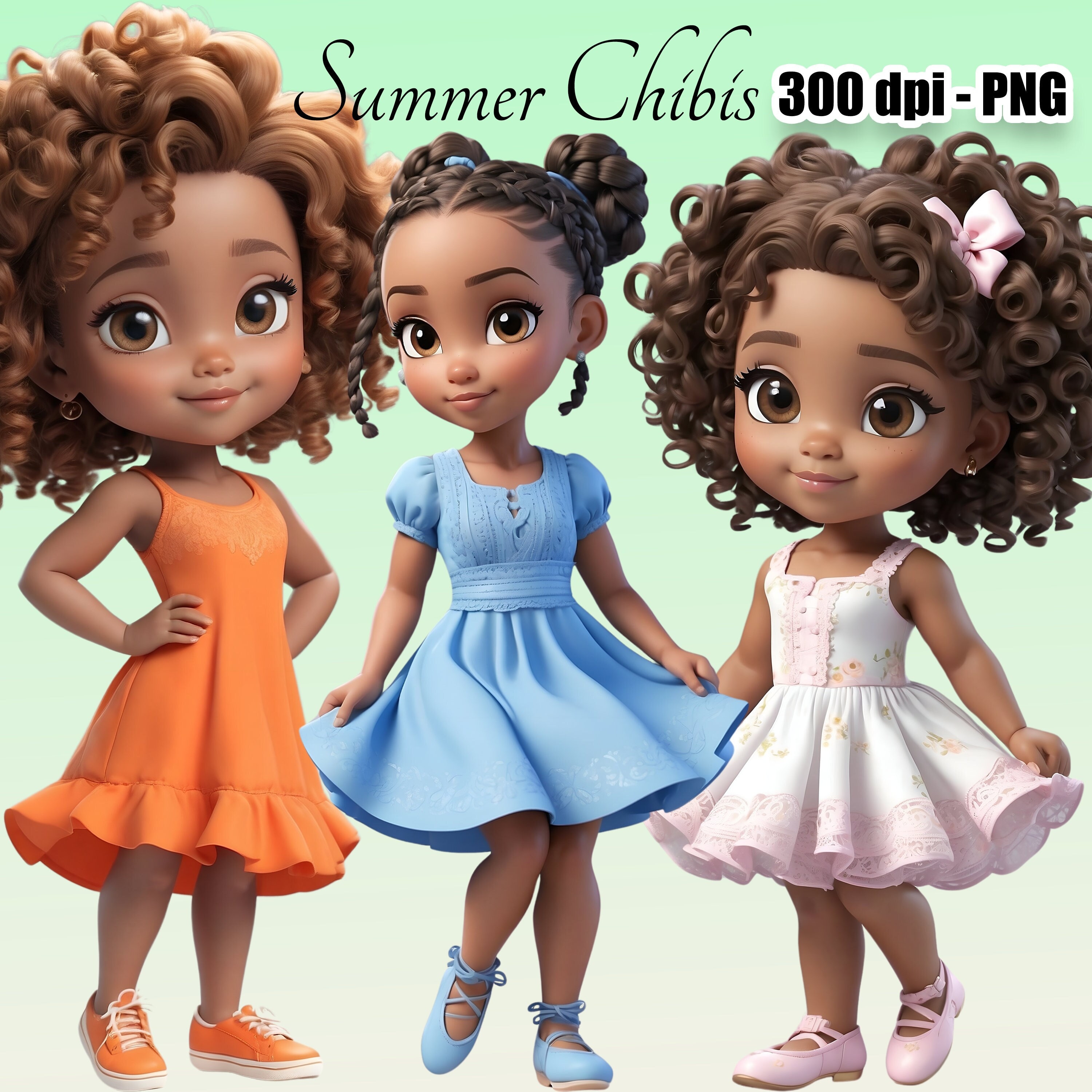 Cute Black Girl Chibi, Dresses Clipart, Girl Chibi Clipart, Children ...