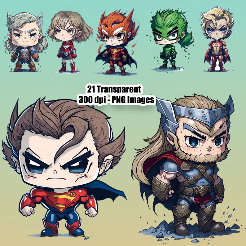 Chibi Superhero PNG Digital Download Bundle Chibi Superhero - Etsy