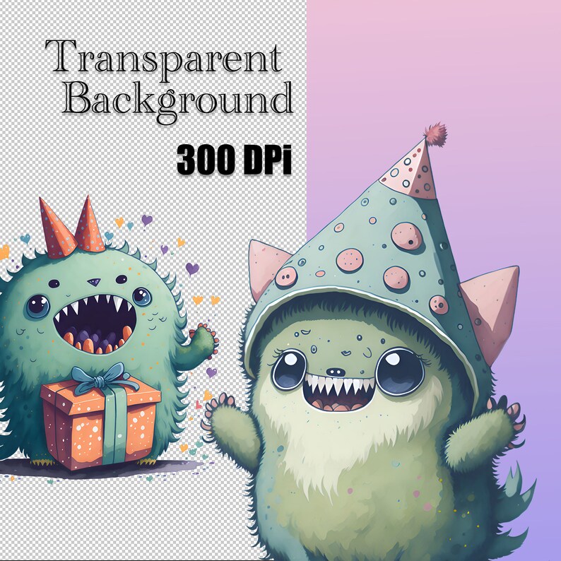 20 PNG Watercolor Birthday Monsters Clipart Bundle, Fantasy Monsters ...