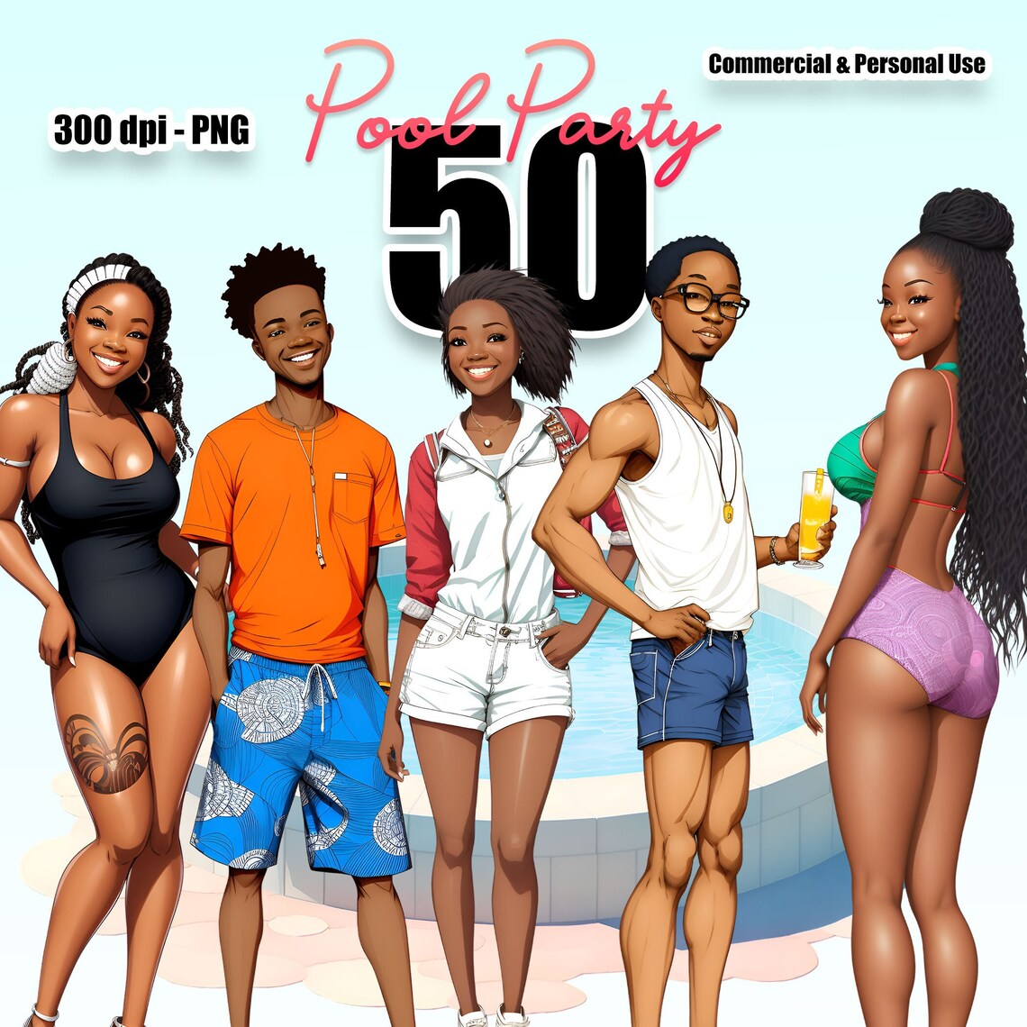 Summer Pool Party Clipart, Black Pool Party, African American, Black ...