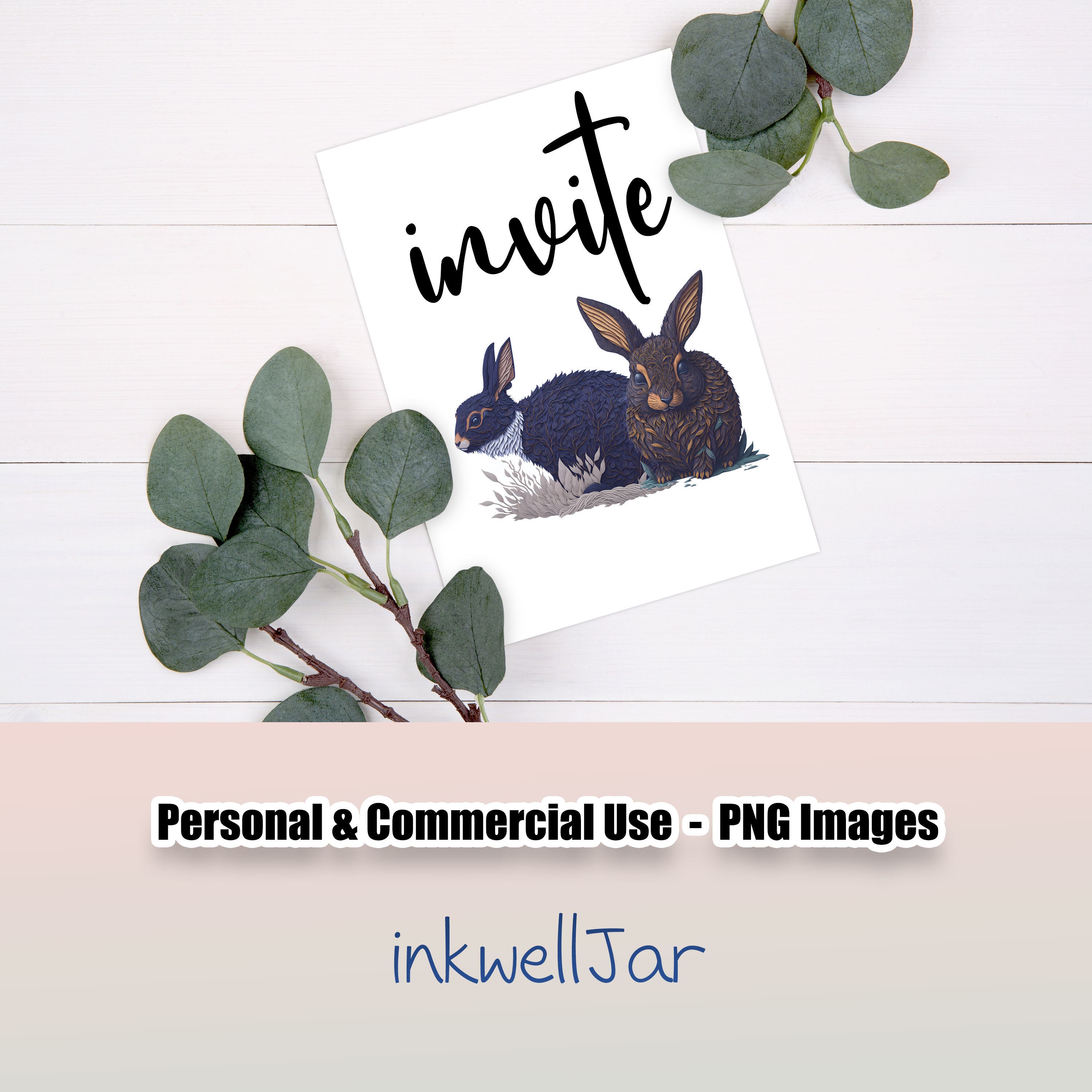 Watercolour Spring Bunny Clipart, Quill Easter Rabbits PNG, Cute Bunny ...