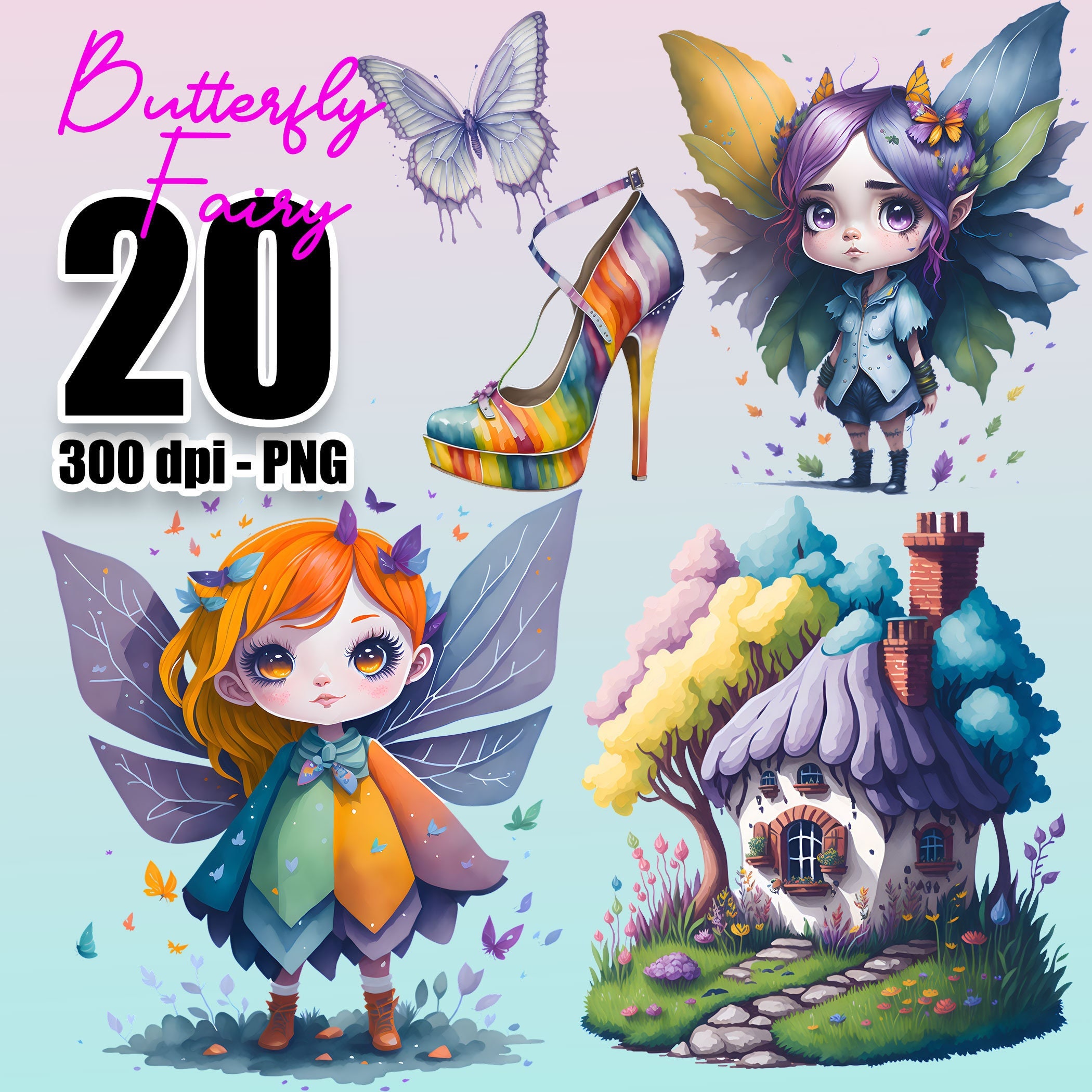 20 Watercolor Fantasy Fairy Clipart Set Beautiful Ethereal - Etsy