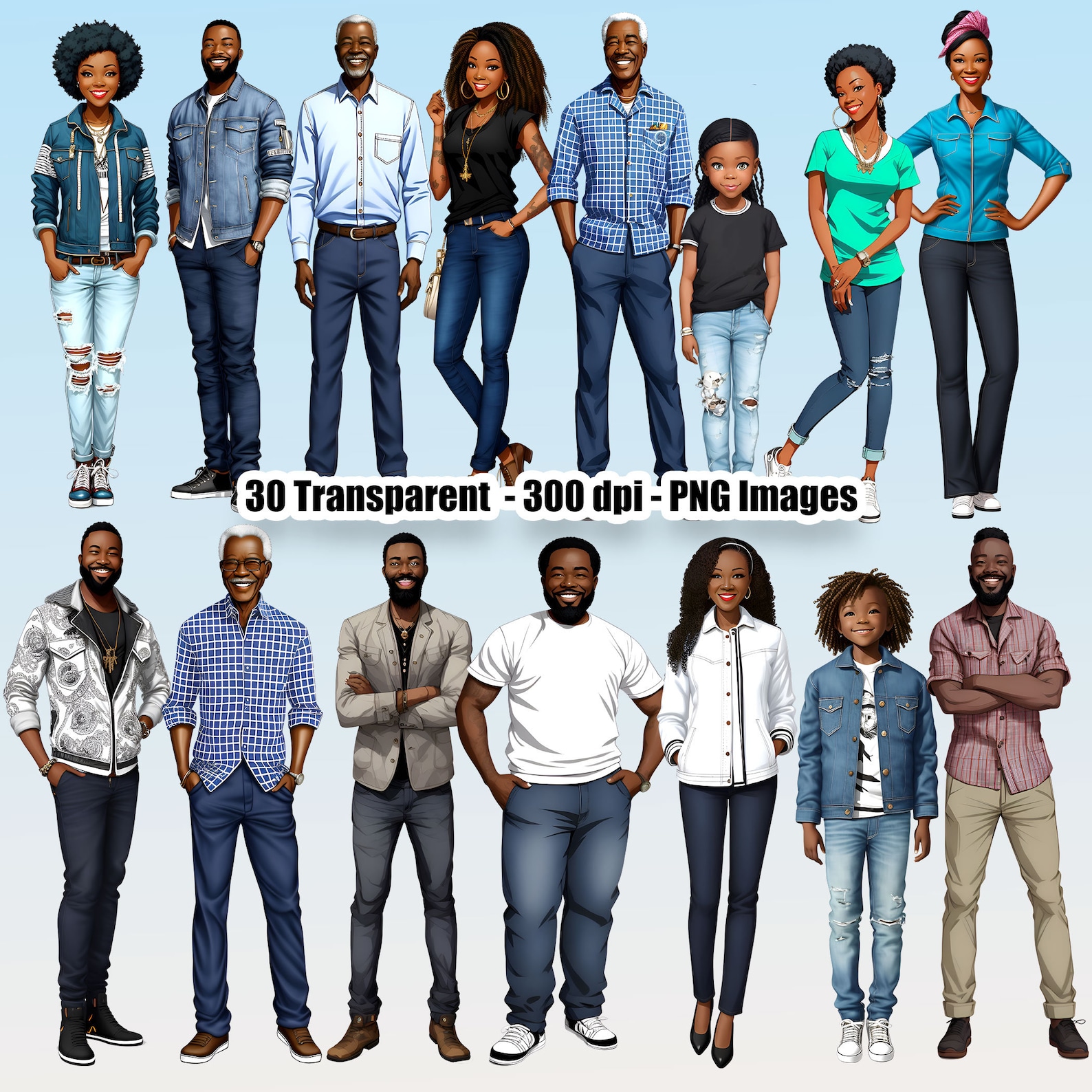 Black Family Bundle Clipart, African American Family Clipart, Family ...