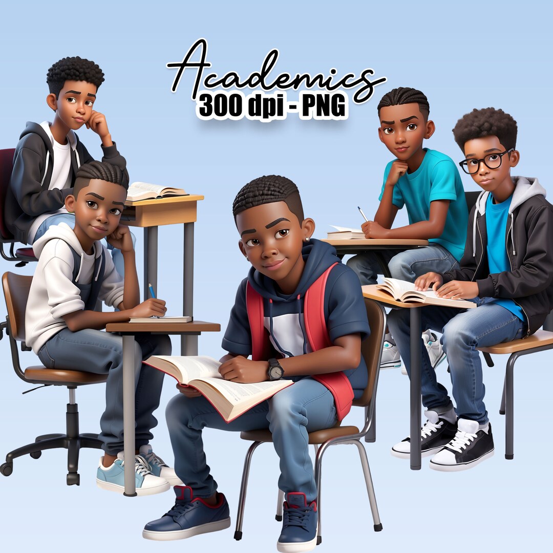 Black Kids Reading Writing Clipart, High School Boys Bookworm, Black ...
