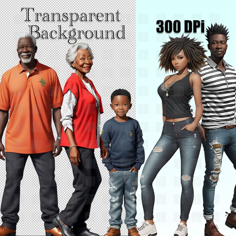 Black Family Bundle Clipart, African American Family Clipart, Family ...