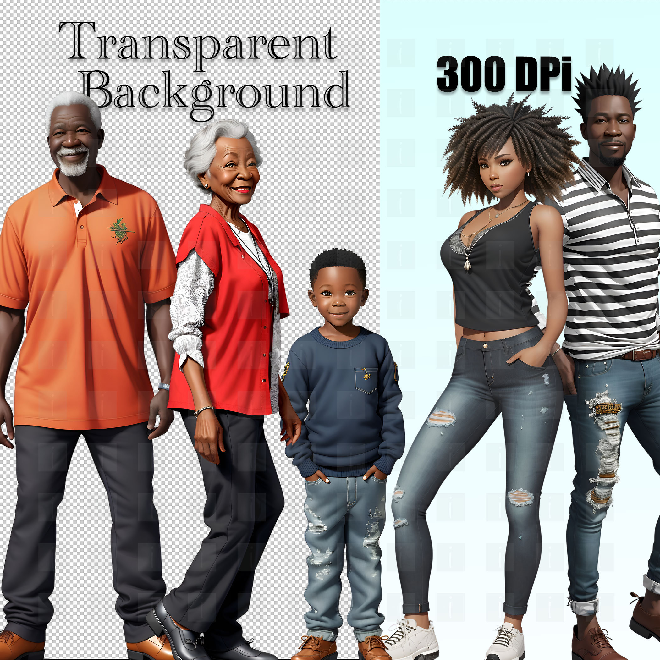Black Family Bundle Clipart, African American Family Clipart, Family ...