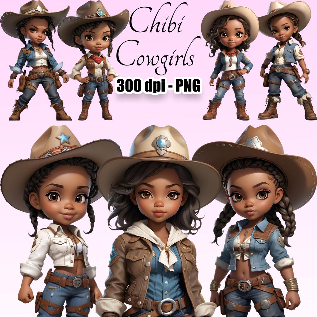 Black Chibi Cowgirls Clipart, Western Fashion, Cowgirls, Cosplay ...