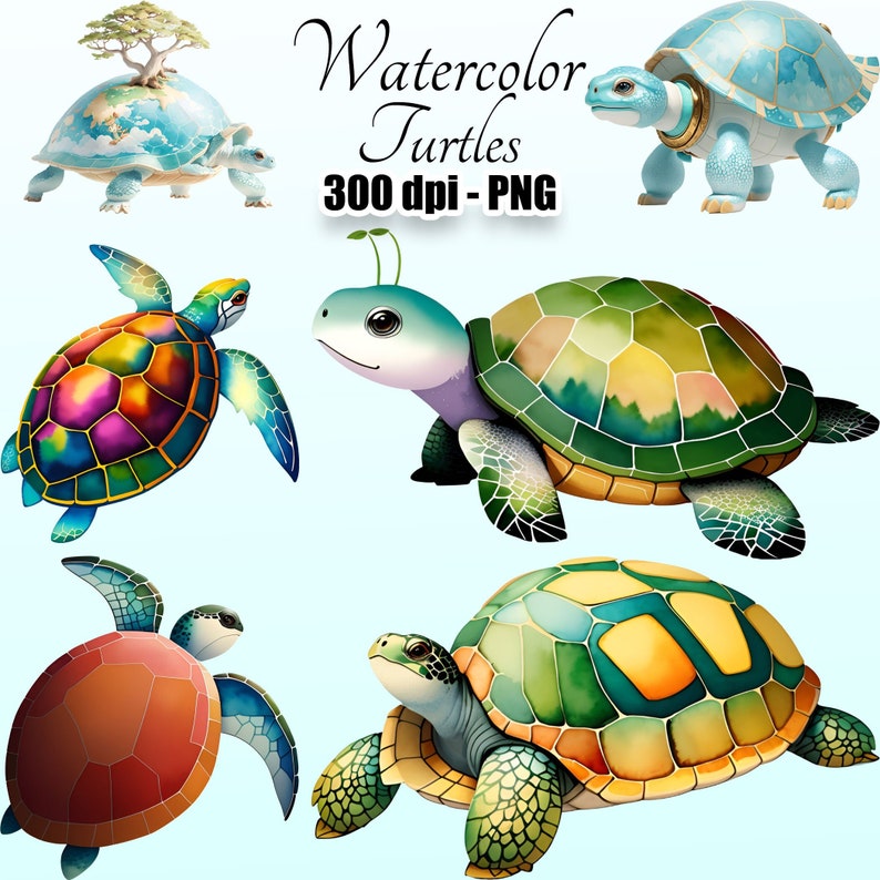 Watercolor Sea Turtle Clipart, Cute, Ocean Animals, Transparent PNG ...