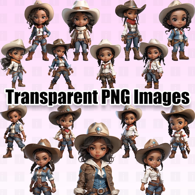 Black Chibi Cowgirls Clipart, Western Fashion, Cowgirls, Cosplay ...
