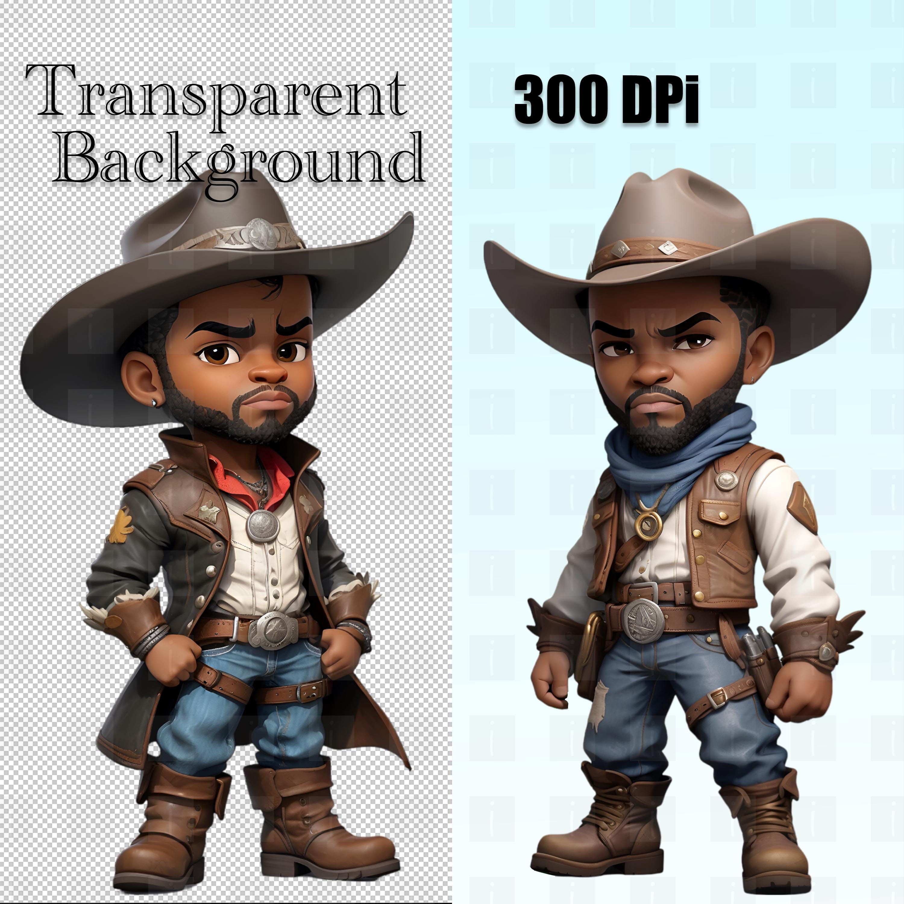 Black Chibi Cowboys Clipart, Western Fashion, Cowboy Boots Hats, Black ...