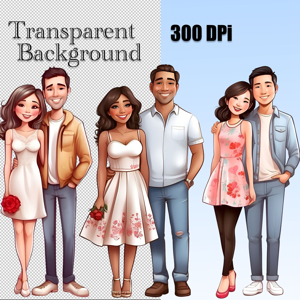 Romantic Couple Clipart, Cute Couple, Valentines Day Clipart, Love ...