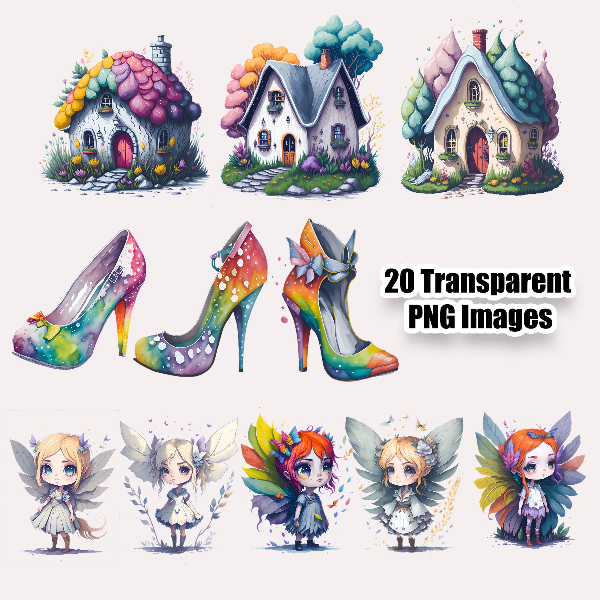 20 Watercolor Fantasy Fairy Clipart Set Beautiful Ethereal - Etsy
