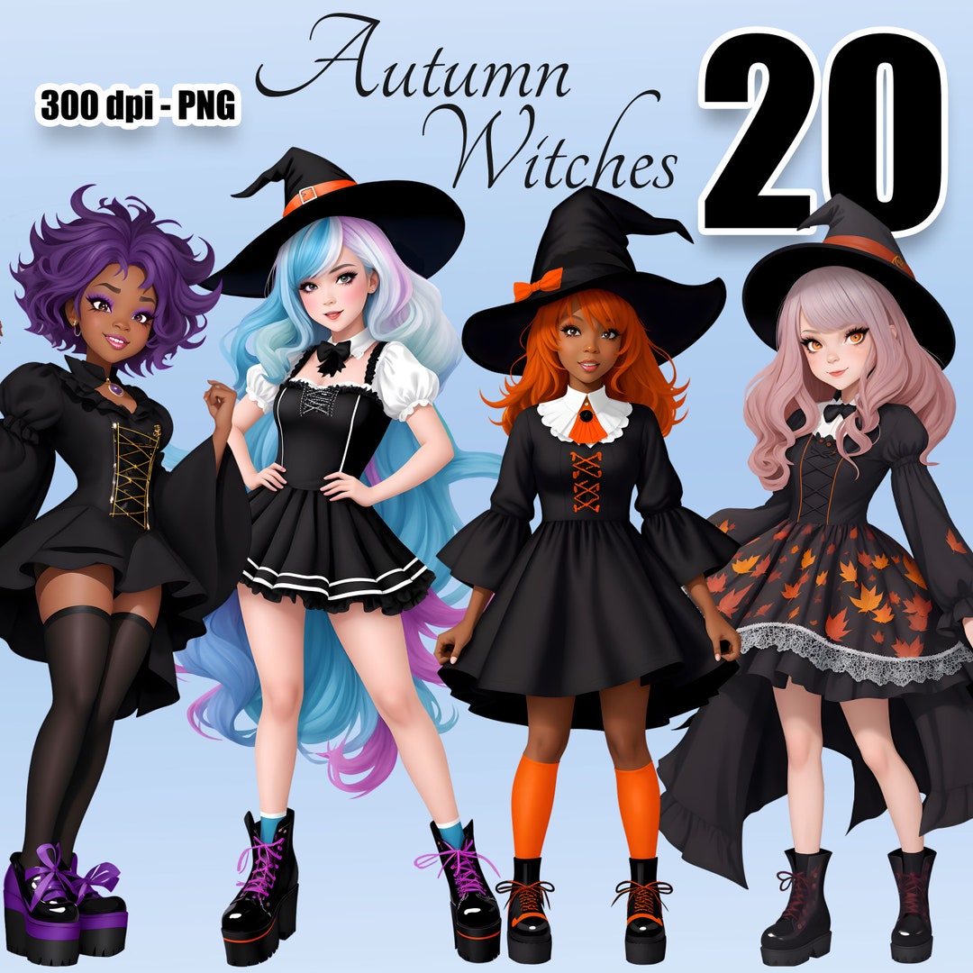 Autumn Witch Clipart, Watercolor Witch Printables, Watercolor Halloween ...