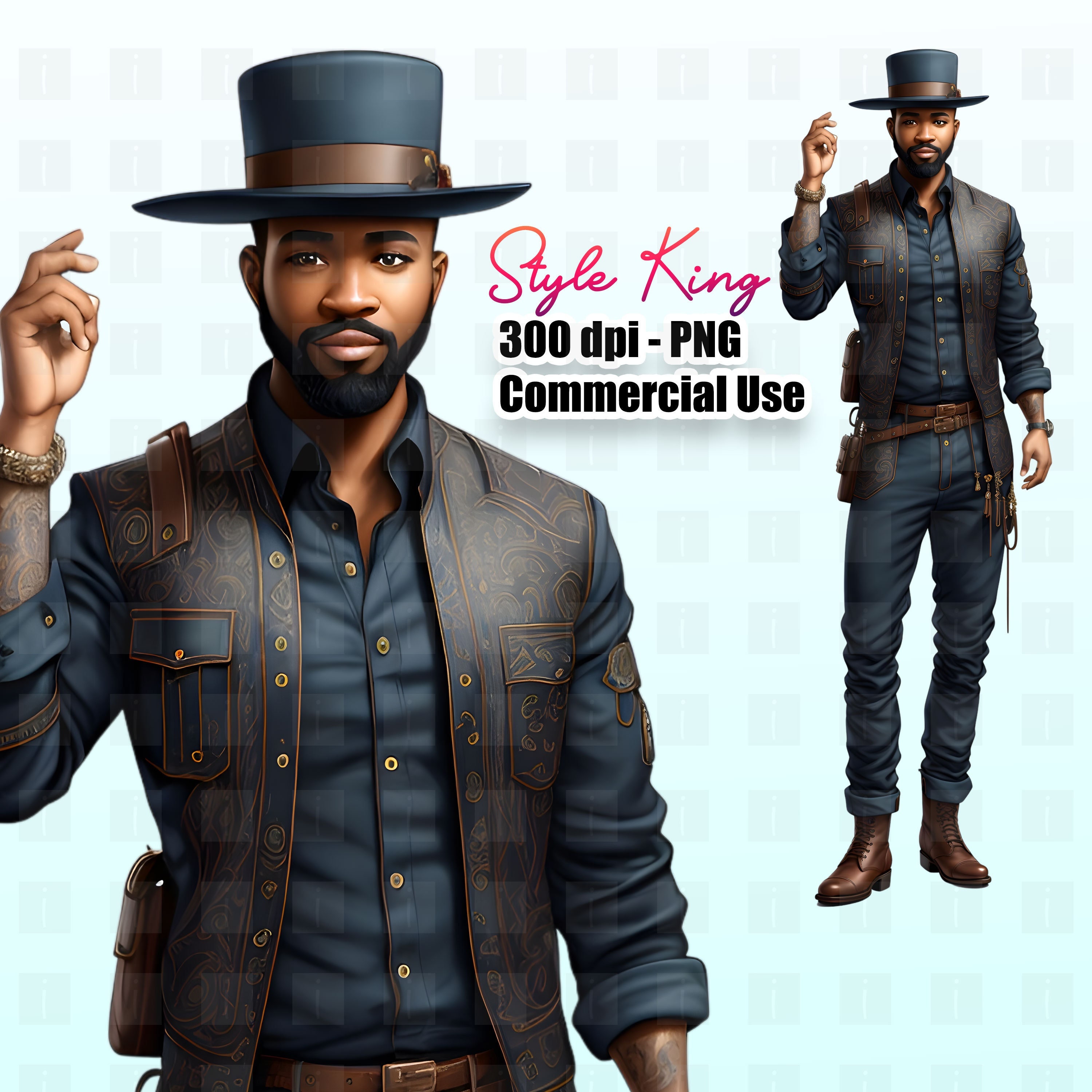 Handsome Man Clipart Bundle, Fashion Man PNG, Black Man Illustration ...