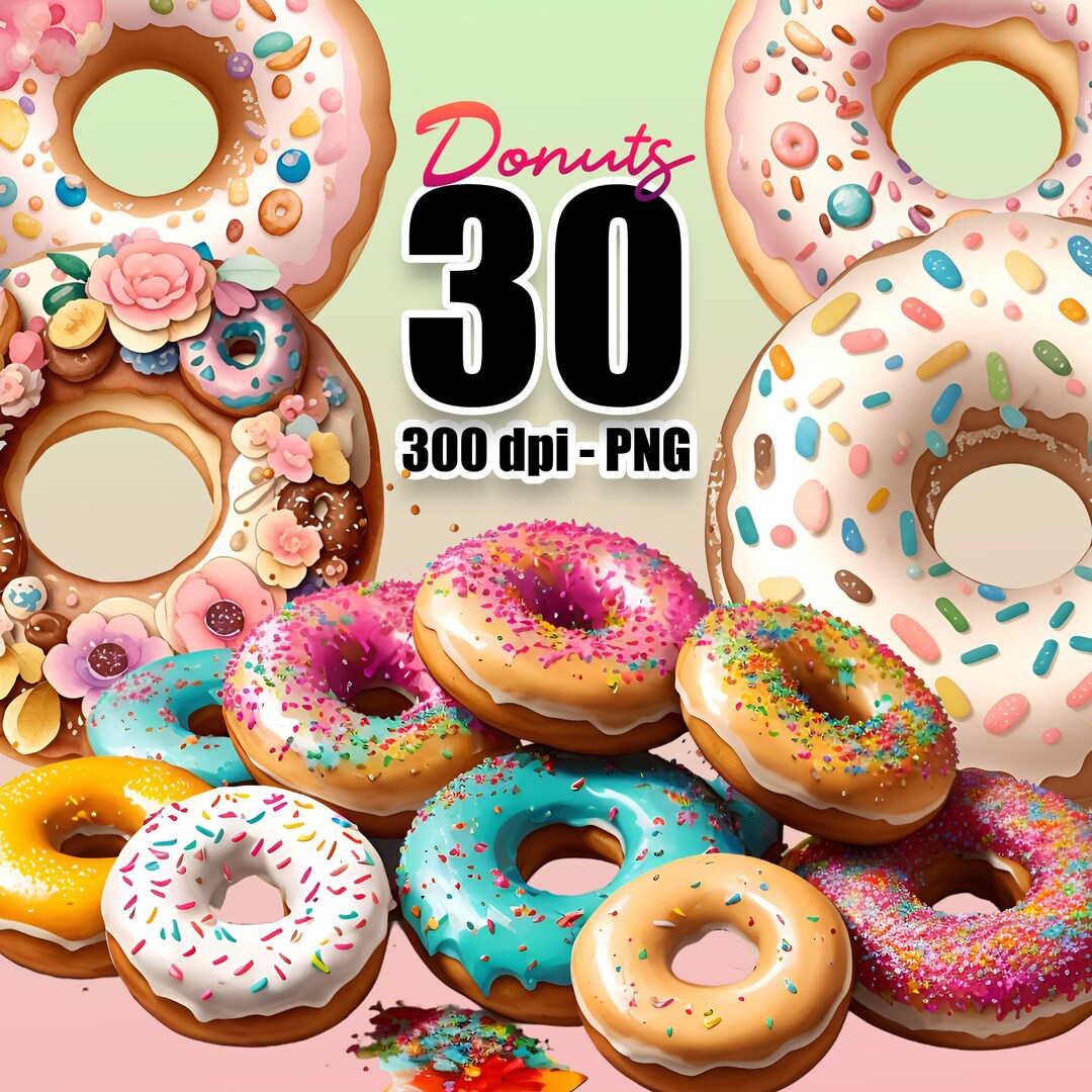 Donuts Watercolor Clip Art, Commercial Use, Transparent Pngs, Childrens ...