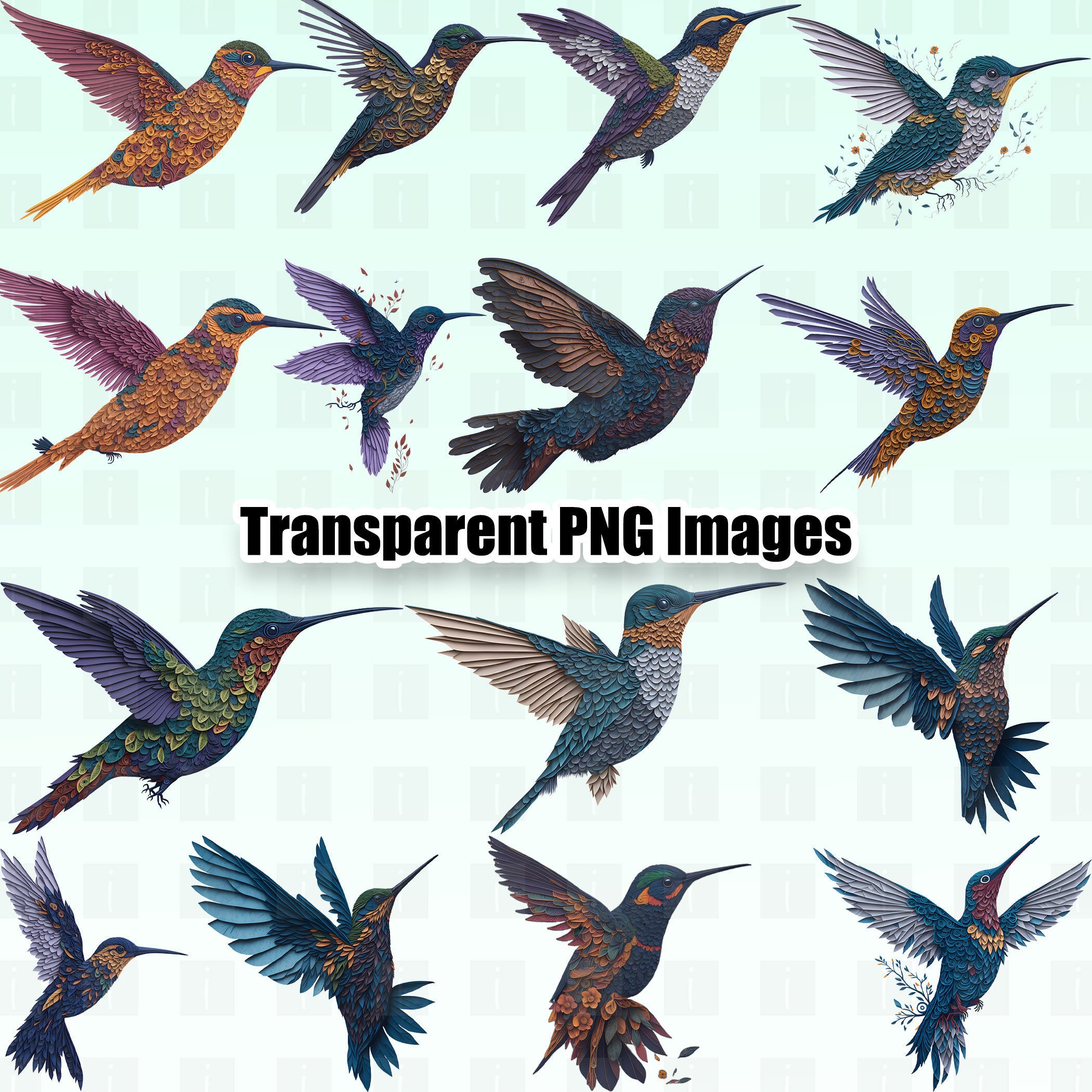 24 Quill Hummingbirds Clipart, Clipart Bundle, Bird Clipart, Animal ...