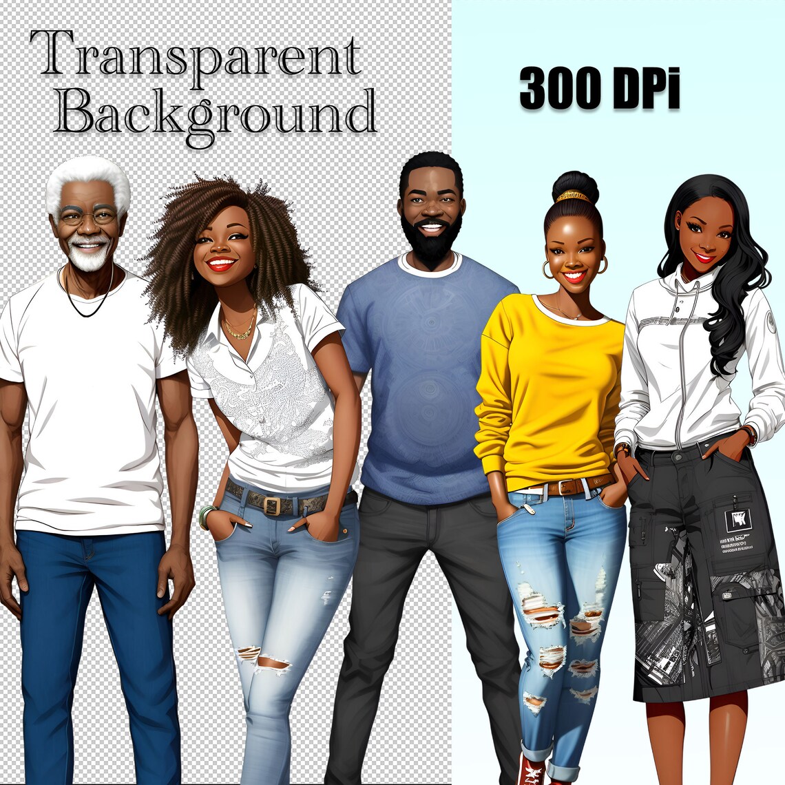 Black Family Bundle Clipart, African American Family Clipart, Family ...
