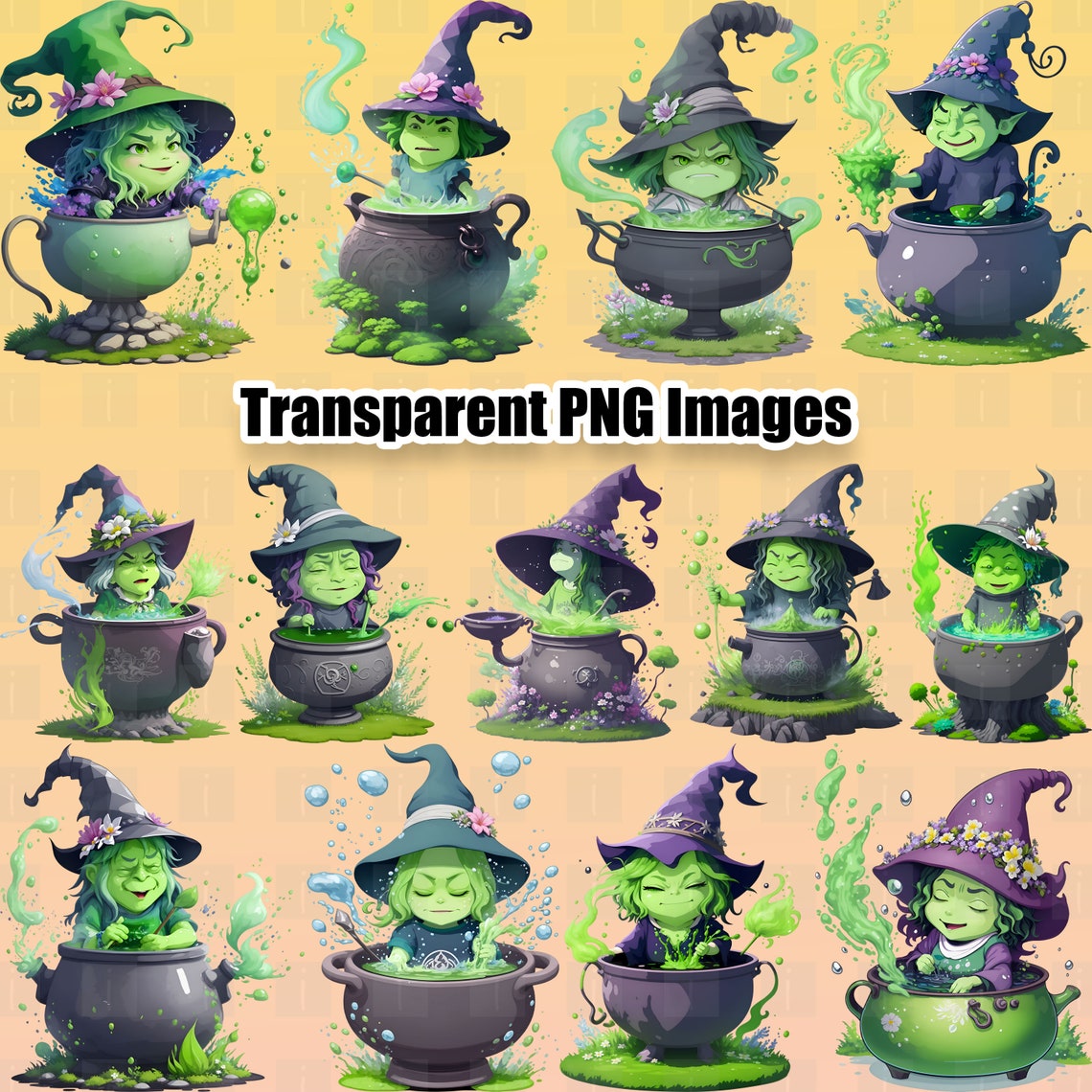Witch Clipart, Watercolor, Halloween Clipart, Printable, Cute, Holiday ...