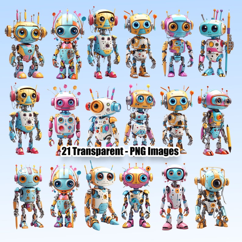 Cute Robots Clipart, Retro Robot Clipart, Kids Robot Clipart, Fun Robot ...