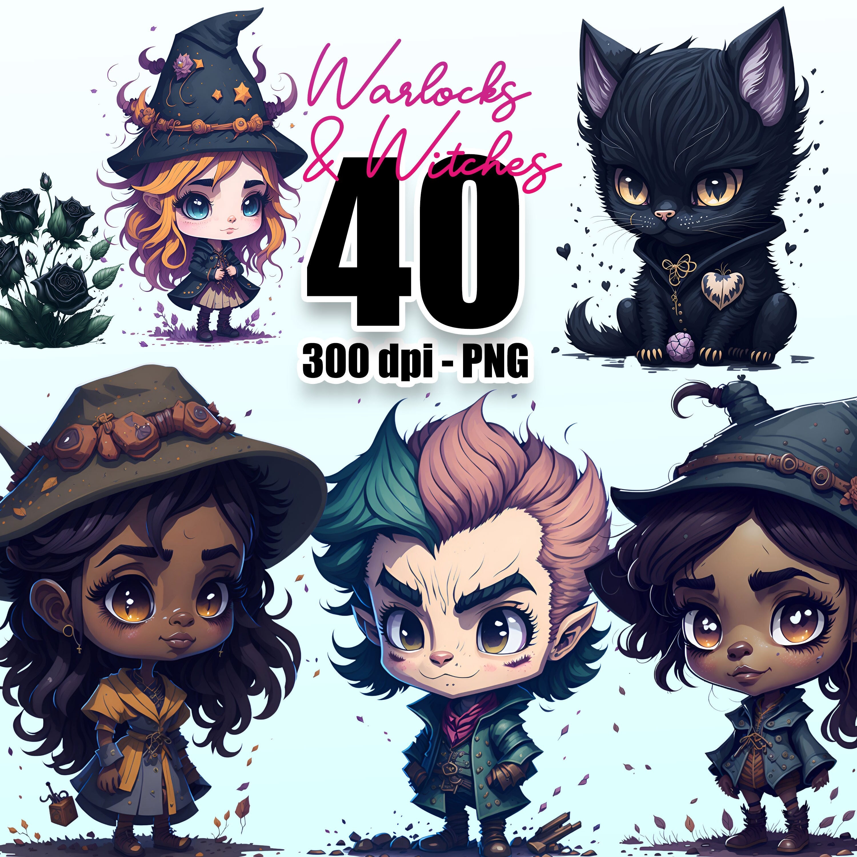 Warlock Witch Chibi Clip Art, Cute Witch Chibi Digital Art PNG, Warlock ...