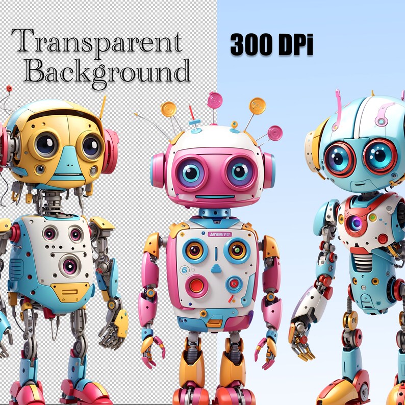 Cute Robots Clipart, Retro Robot Clipart, Kids Robot Clipart, Fun Robot ...