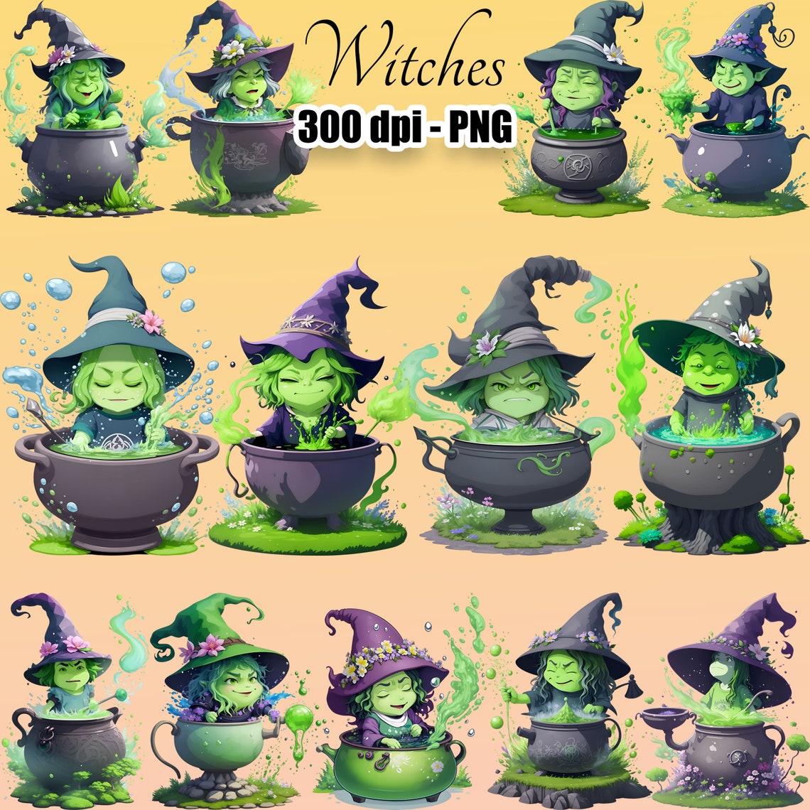 Witch Clipart, Watercolor, Halloween Clipart, Printable, Cute, Holiday ...