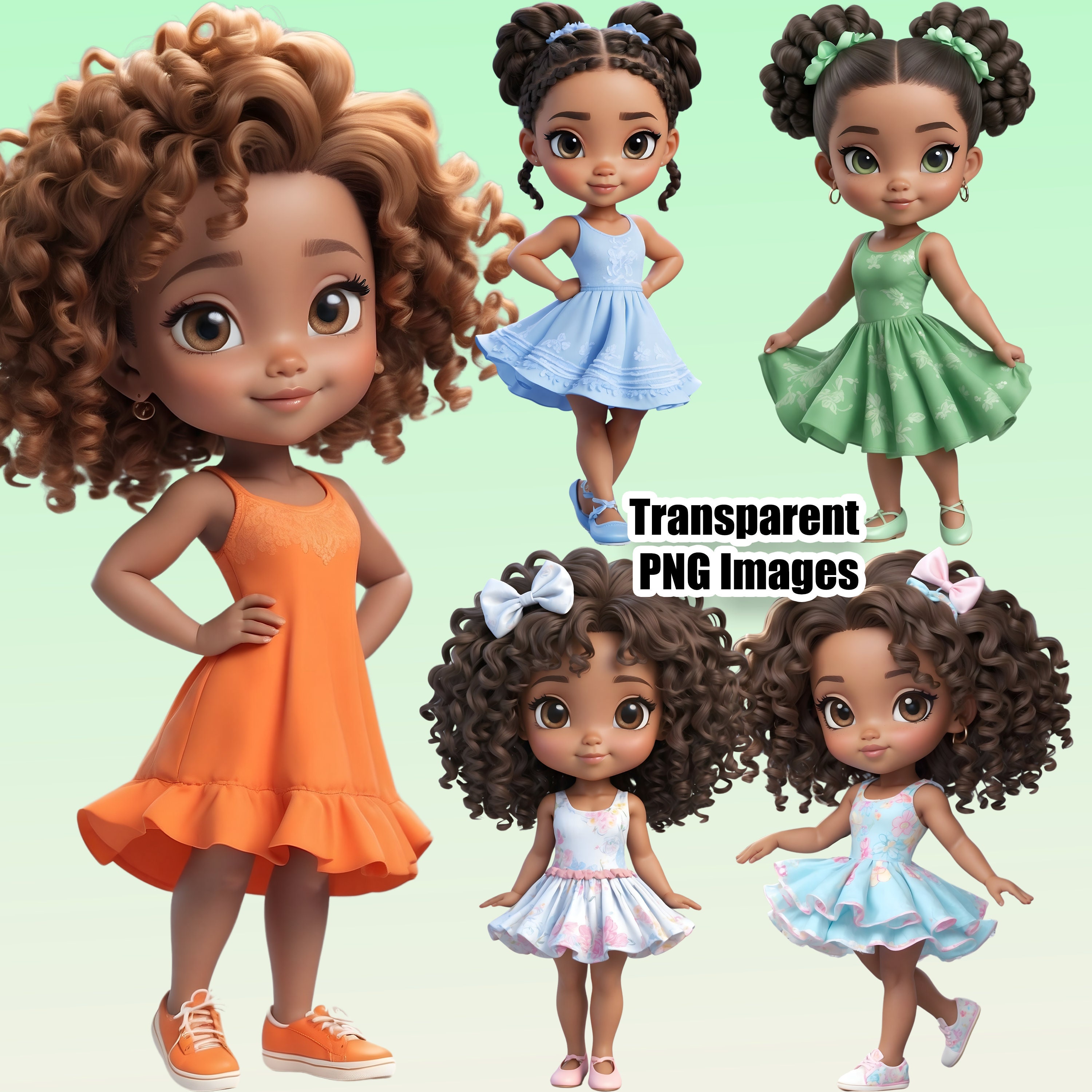 Cute Black Girl Chibi, Dresses Clipart, Girl Chibi Clipart, Children ...