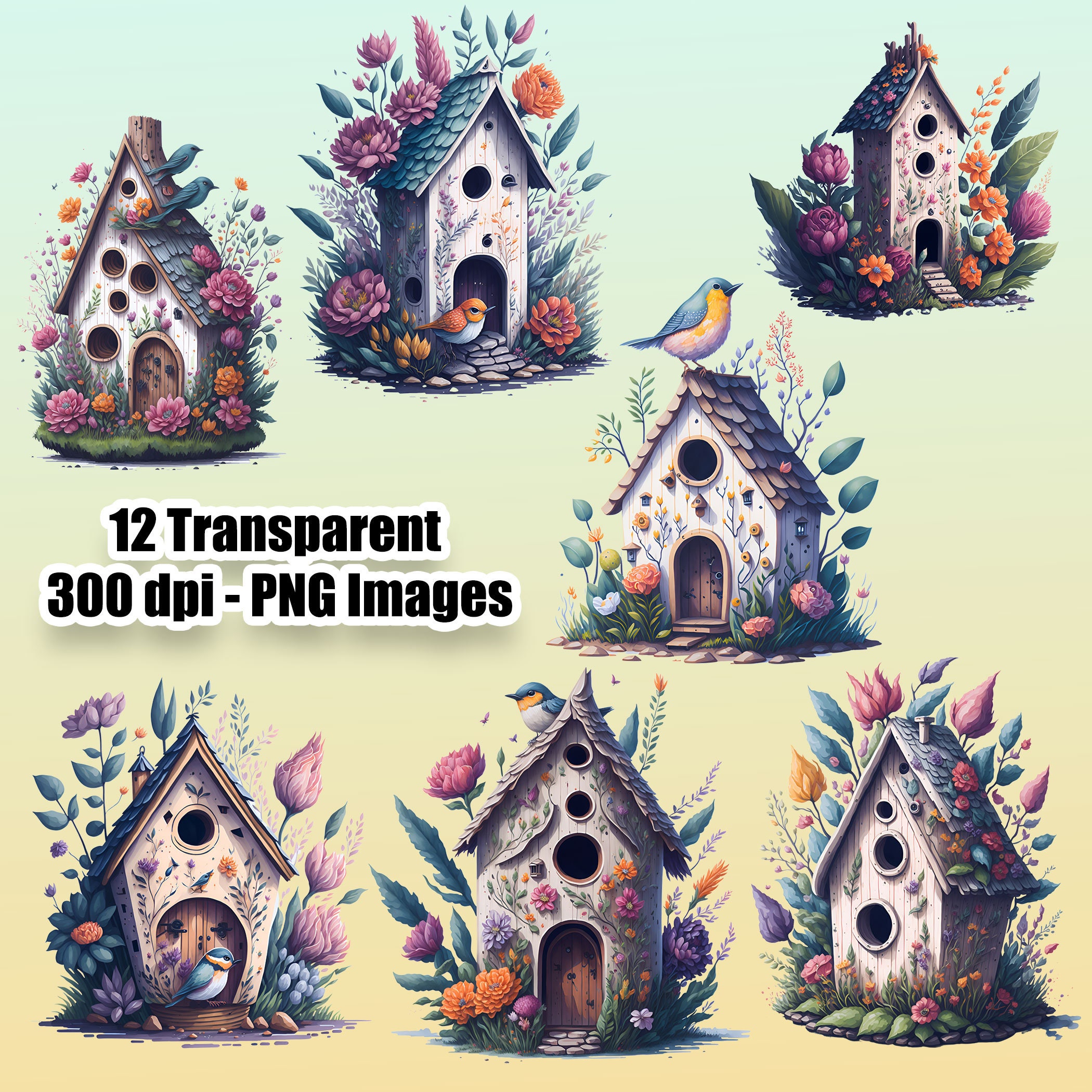 Watercolor Bird House Clipart PNG Birdhouse Summer Spring PNG Garden ...