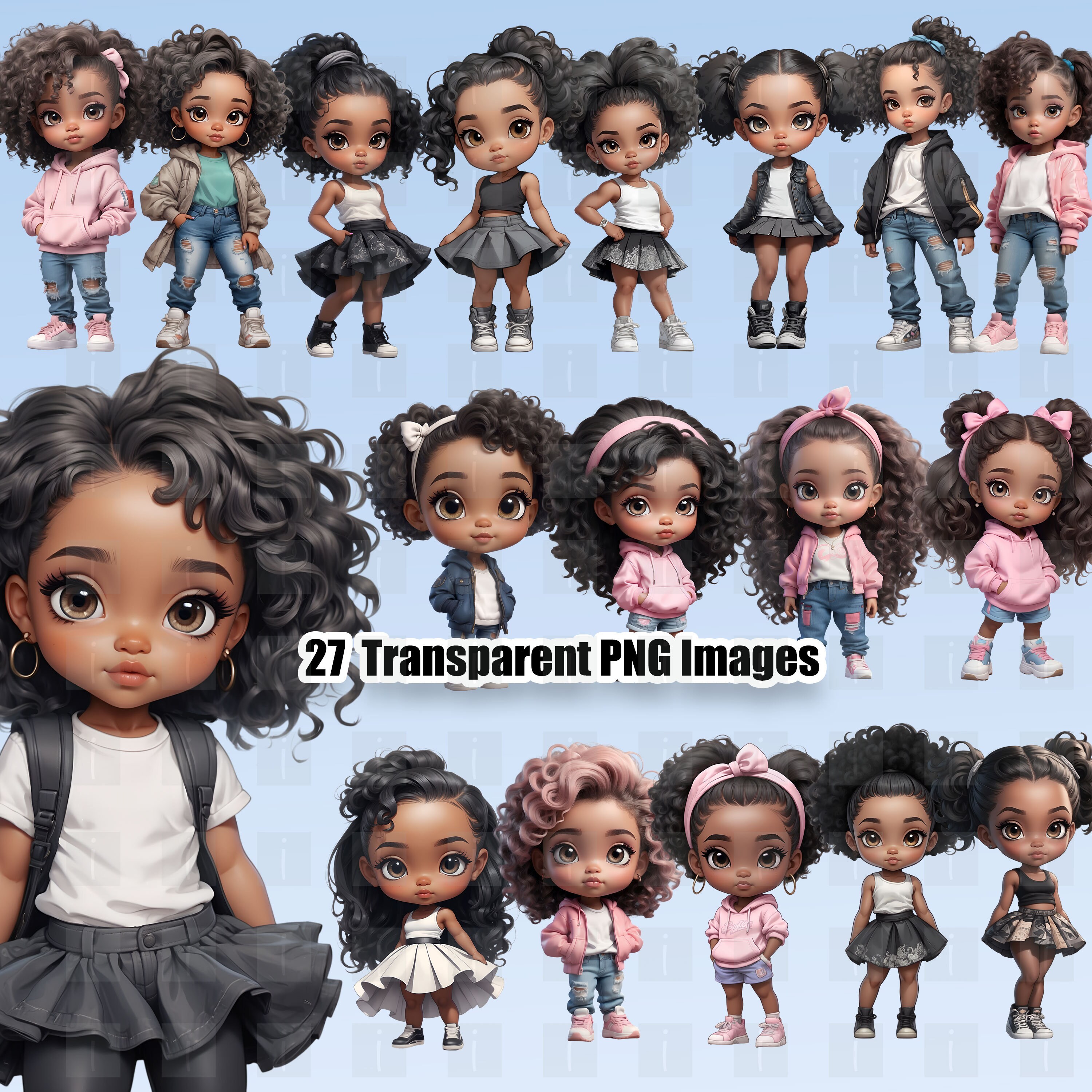 Chibi Teens, Chibi Fashion, Black Chibi Clipart, Back to School Clipart ...