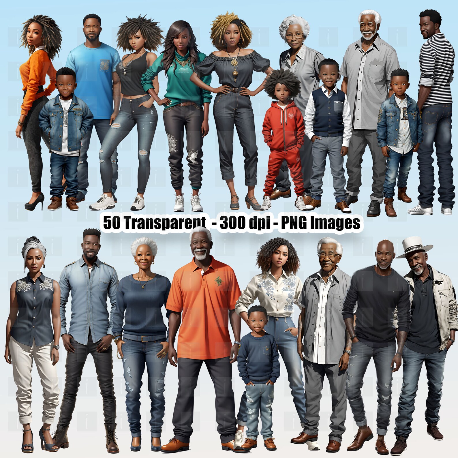 Black Family Bundle Clipart, African American Family Clipart, Family ...