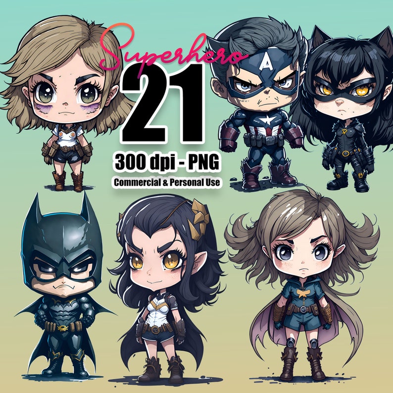 Chibi Superhero PNG Digital Download Bundle Chibi Superhero - Etsy
