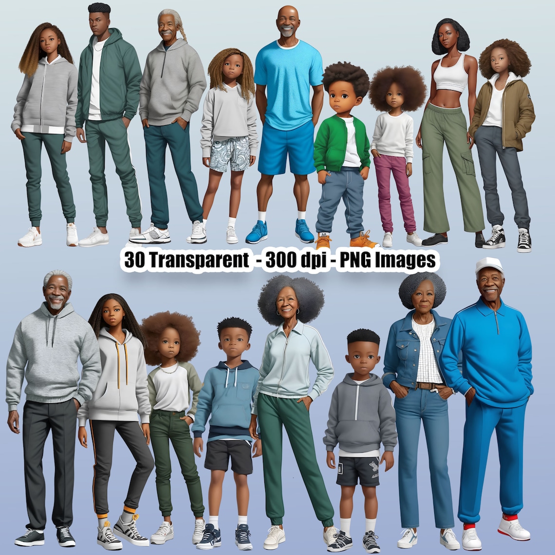 Black Family Bundle Clipart, African American Family Clipart, Family ...