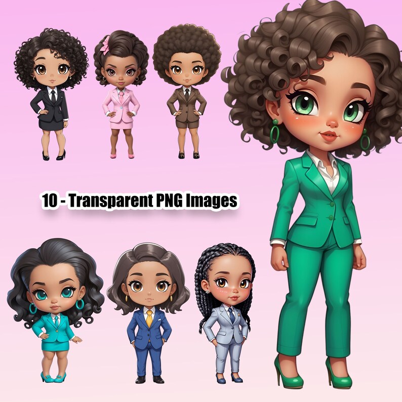 Cute Black Woman Boss Chibis Clipart, Office Girl Chibi Clipart ...